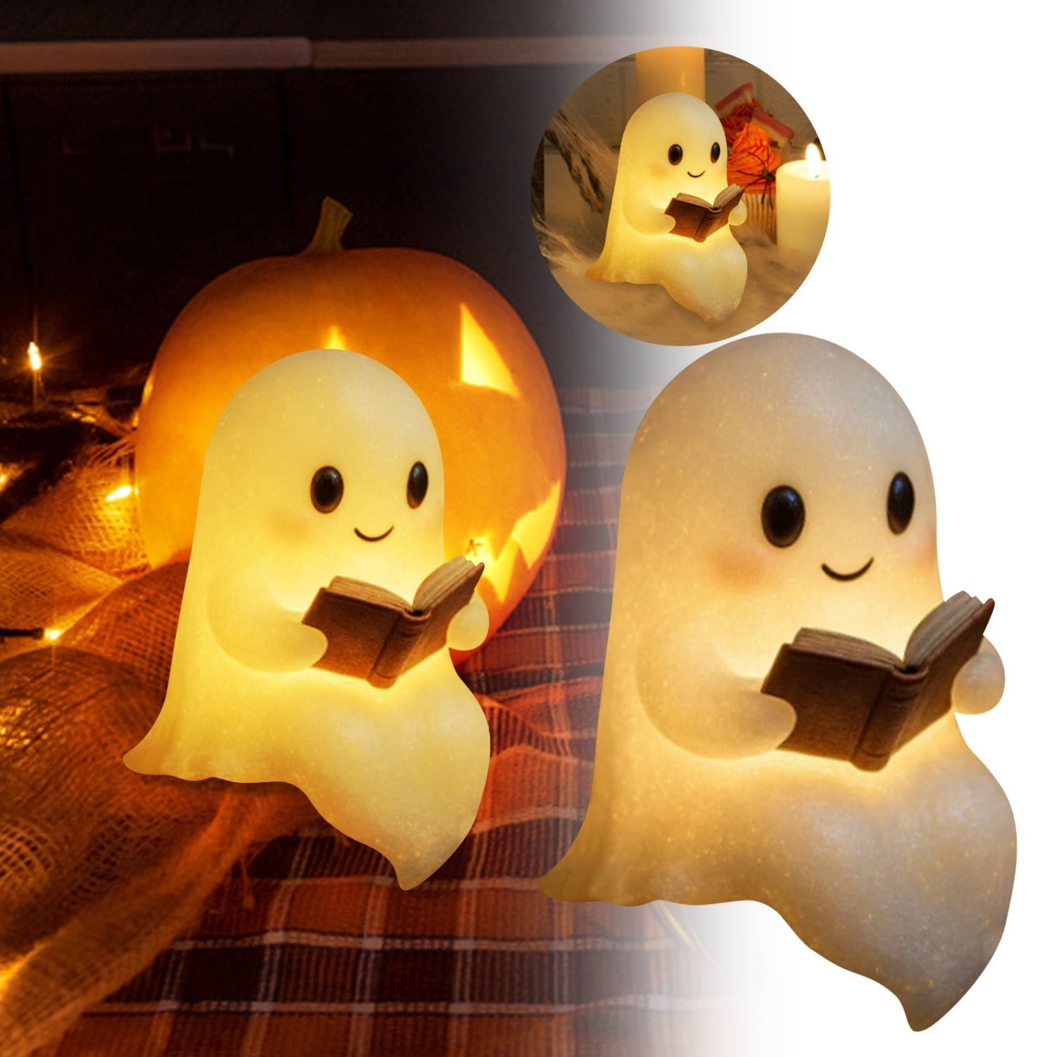 Cute Ghost Reading Book Lamp, Halloween Ghost Night Light,Ghost Warm ...