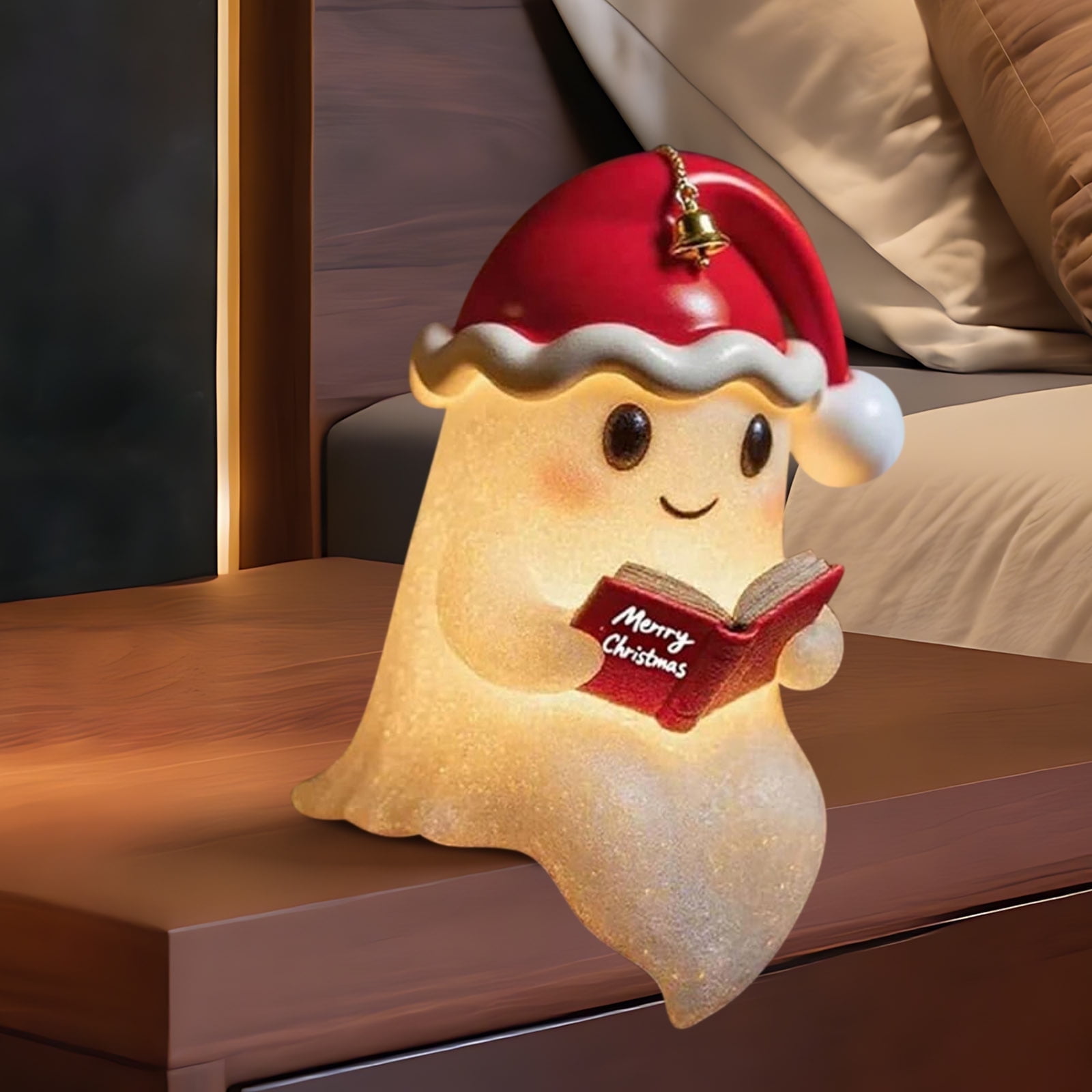 Cute Ghost Reading Book Lamp, New Christmas Light Up Ghost Statue Night ...