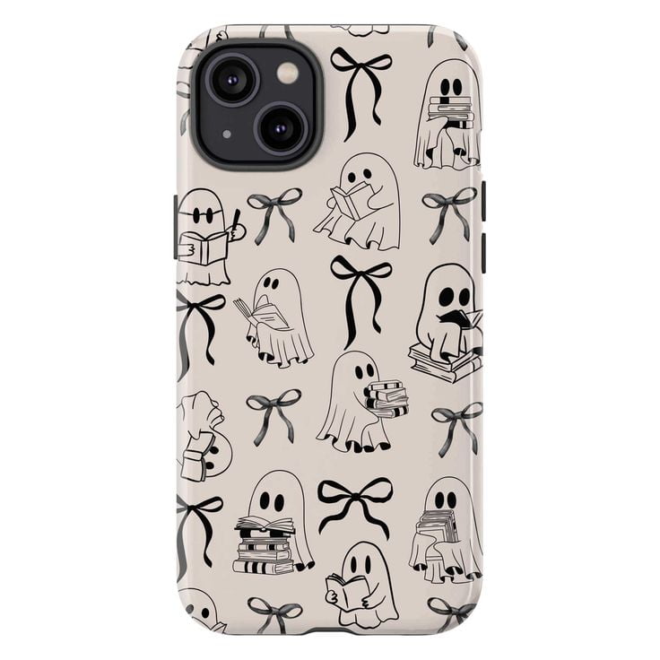 Cute Ghost Reading Books Phone Case with Bow Pattern, Aesthetic ...