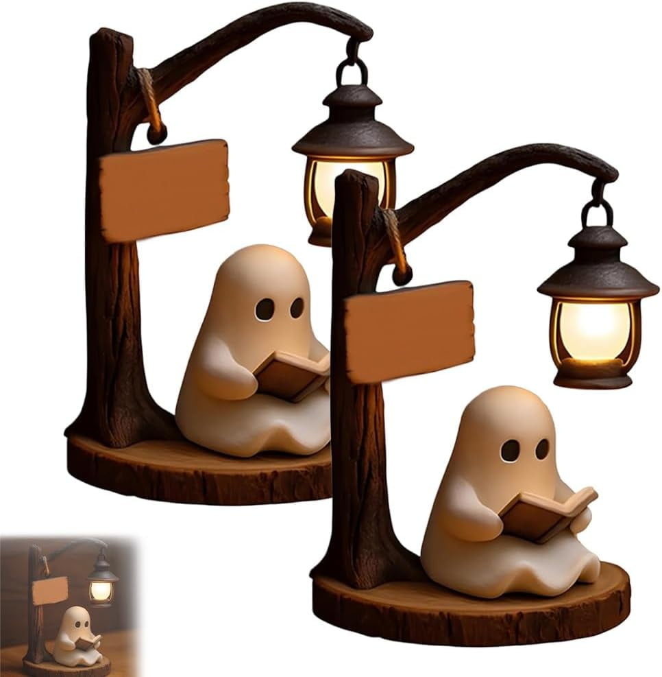 Cute Ghost Reading Lantern, 3D Resin Ghost Reading Book Lamp, Halloween ...