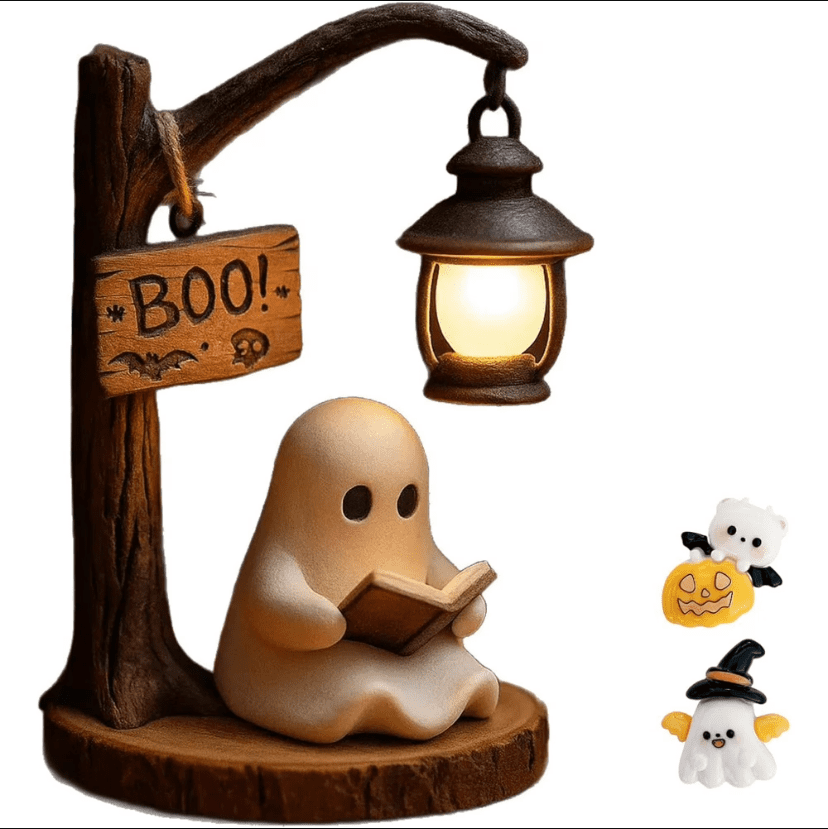 Cute Ghost Reading Lantern - Boo, 3D Resin Halloween Ghost Night Light ...