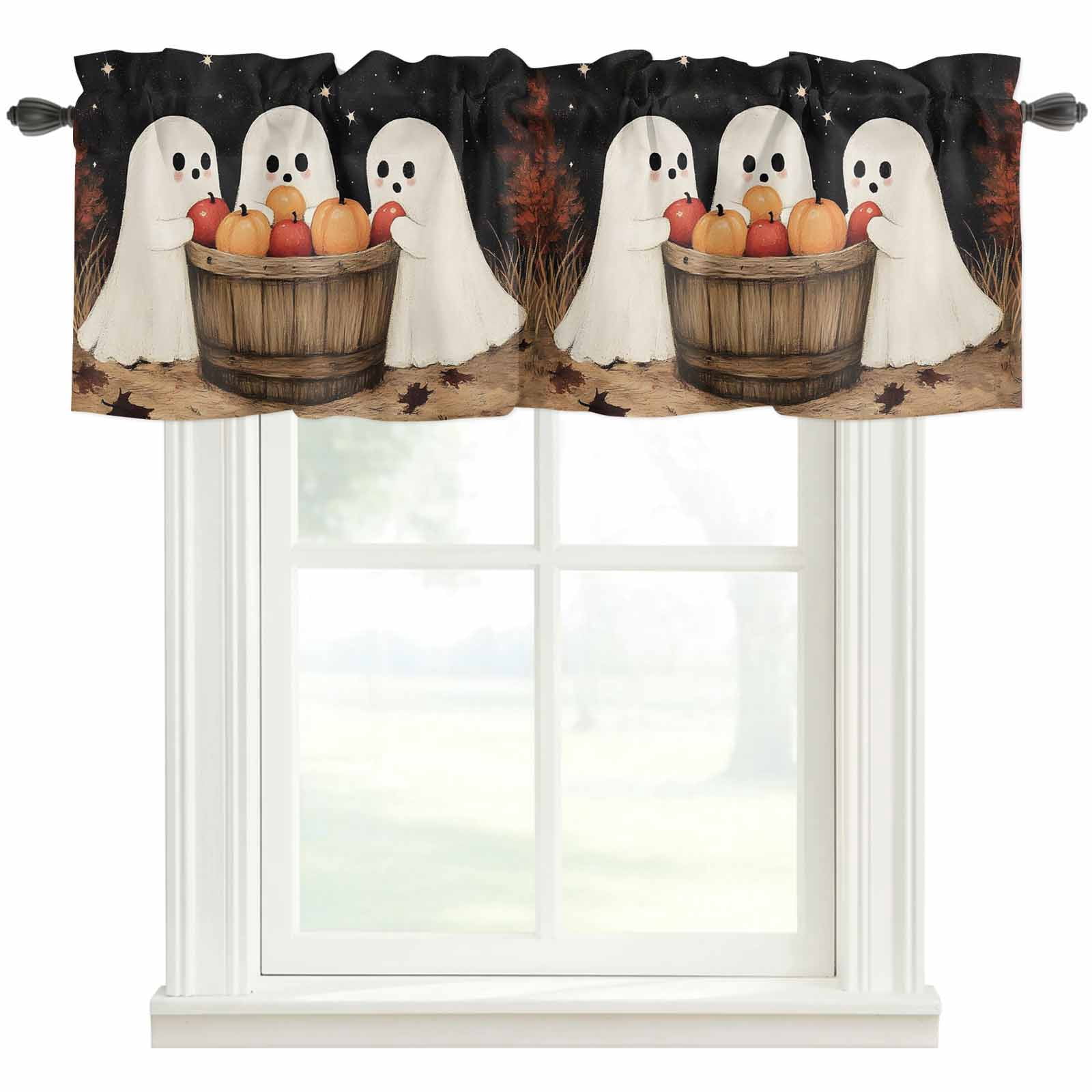 Cute Ghost Rod Pocket Curtain Valance, Autumn Napkins Harvest Black ...