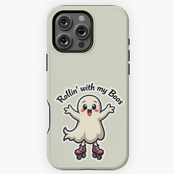 Cute Ghost Roller Skates Halloween Design Phone Case for iPhone 16 15 ...
