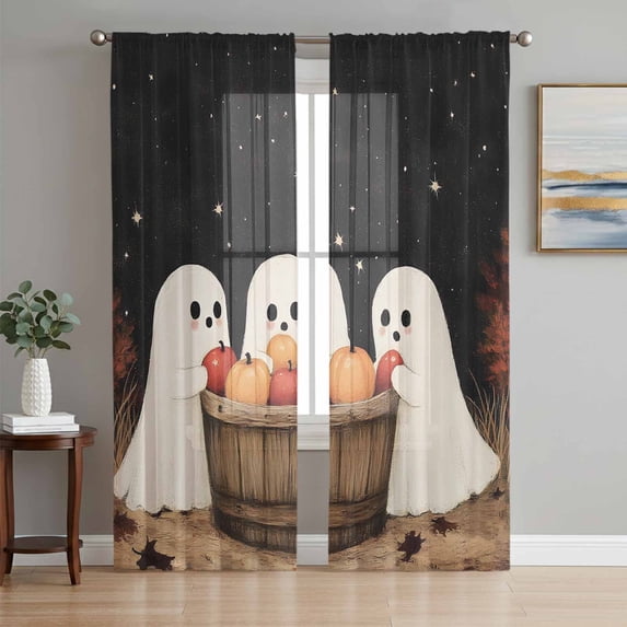 Cute Ghost Sheer Curtains 84 Inch Length 2 Panels Set, Autumn Napkins ...