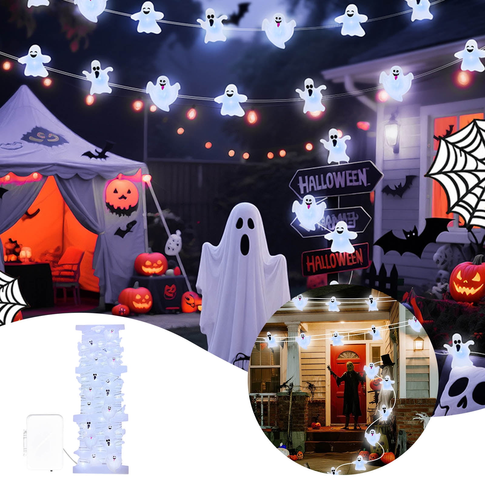 Cute Ghost String Lights, Halloween Decorative 50 Lamp Battery String ...