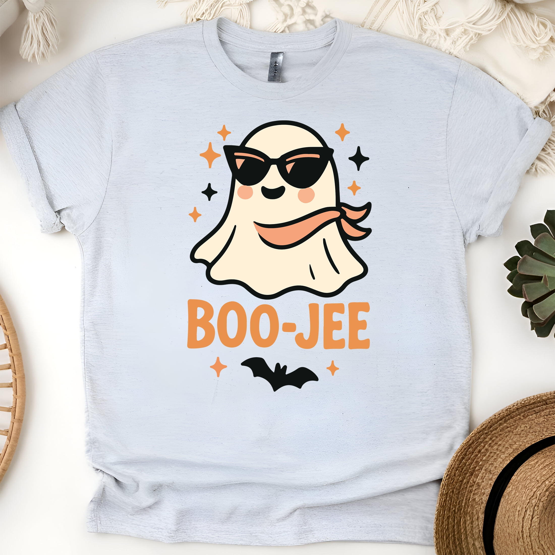 Cute Ghost T-Shirt Boo-jee Cartoon Graphic Unisex Tee, Ash, Size L ...