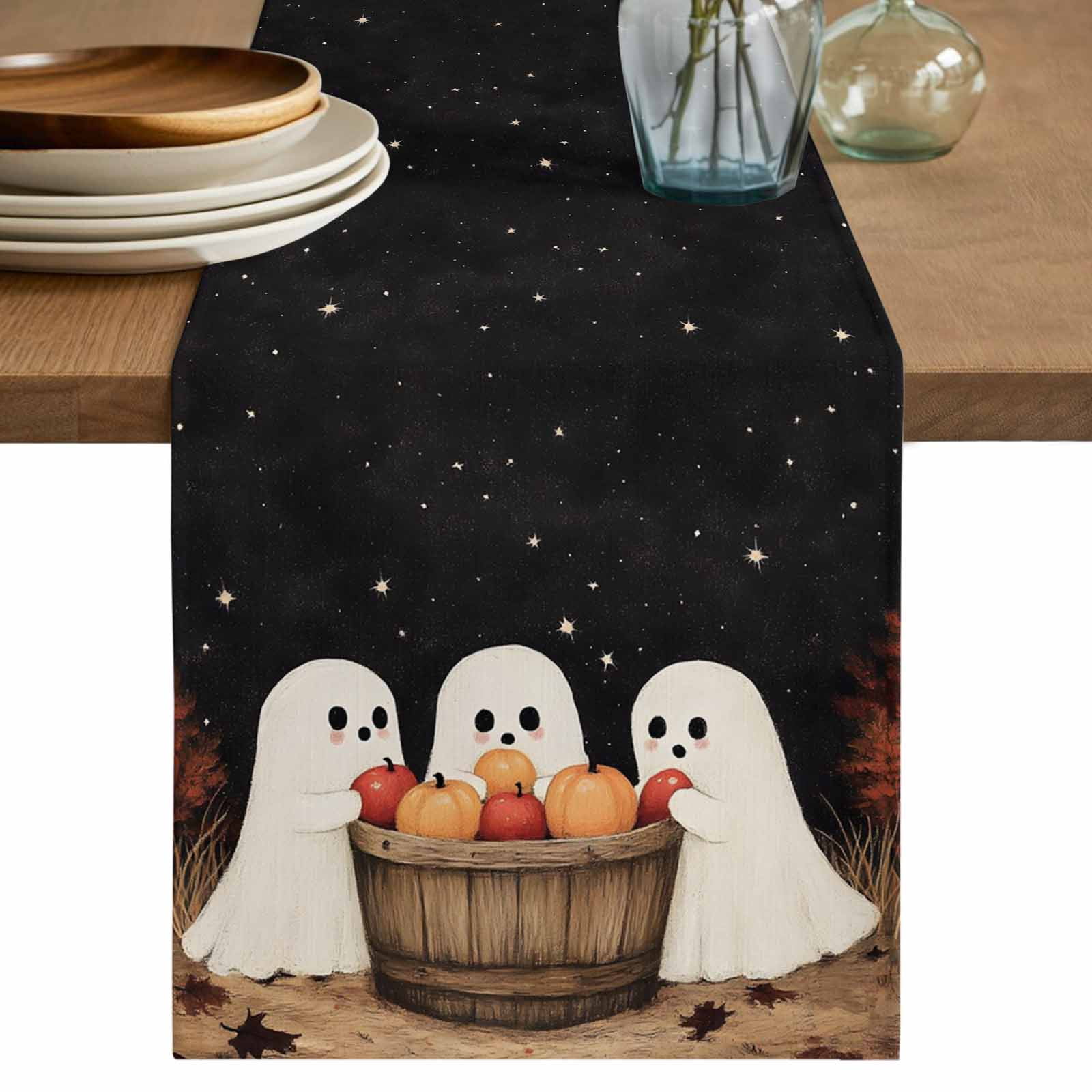 Cute Ghost Table Runner 108 Inches, Autumn Napkins Harvest Black Night ...