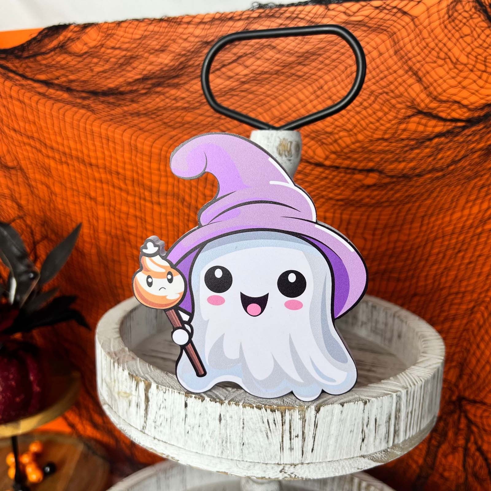 Cute Ghost Tray Ornament for Desktop Pumpkin Festival Decor, Wooden ...