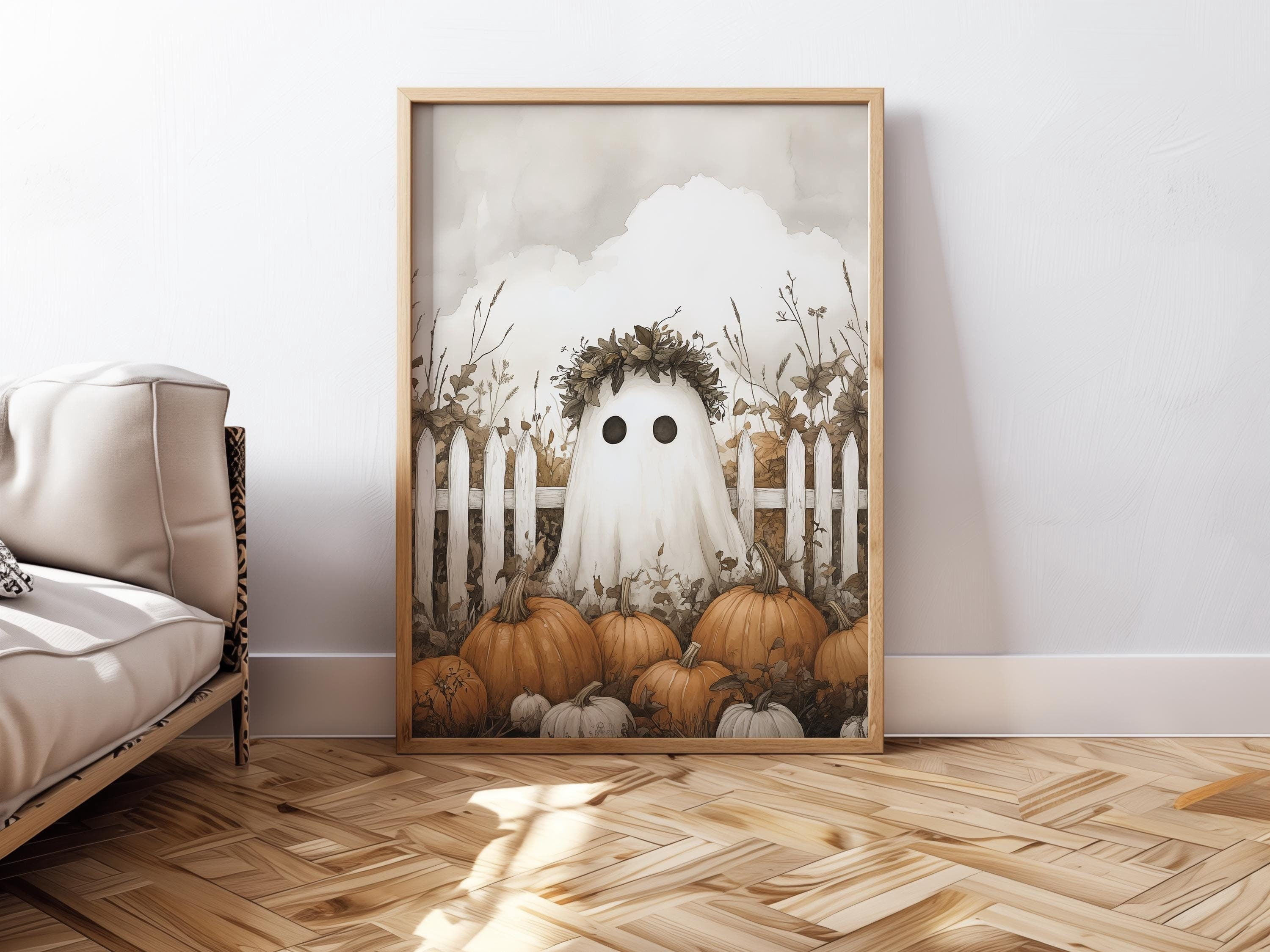 Cute Ghost Wall Art Poster Ghost Print Pumpkin Wall Art Trendy ...
