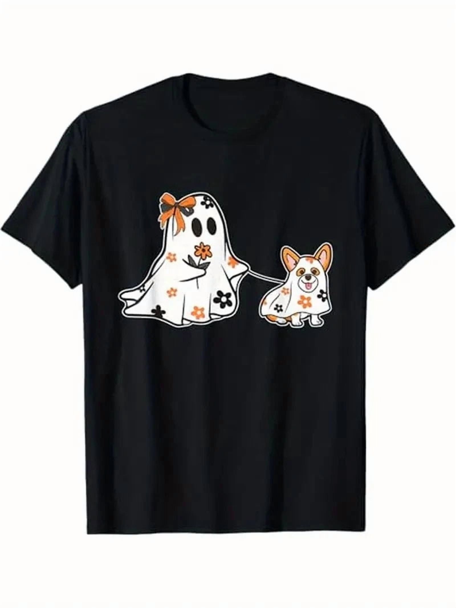 Cute Ghost With Corgi Boo Halloween Coquette Bow Corgi Mom T-Shirt ...