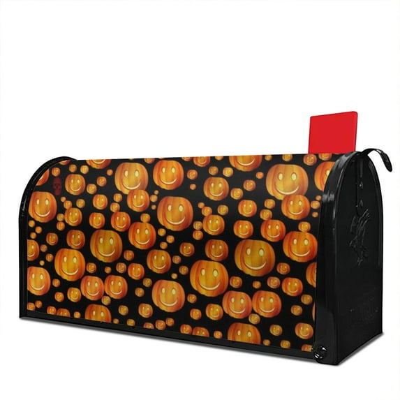 Cute Ghost and Pumpkin Illustration Magnetic Mailbox Cover Easy Install ...