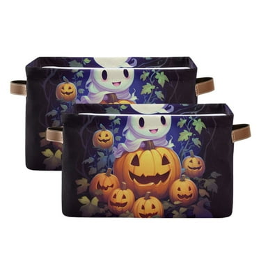 Halloween Pumpkins and Skull Skeleton Storage Basket Large Bin Laundry ...