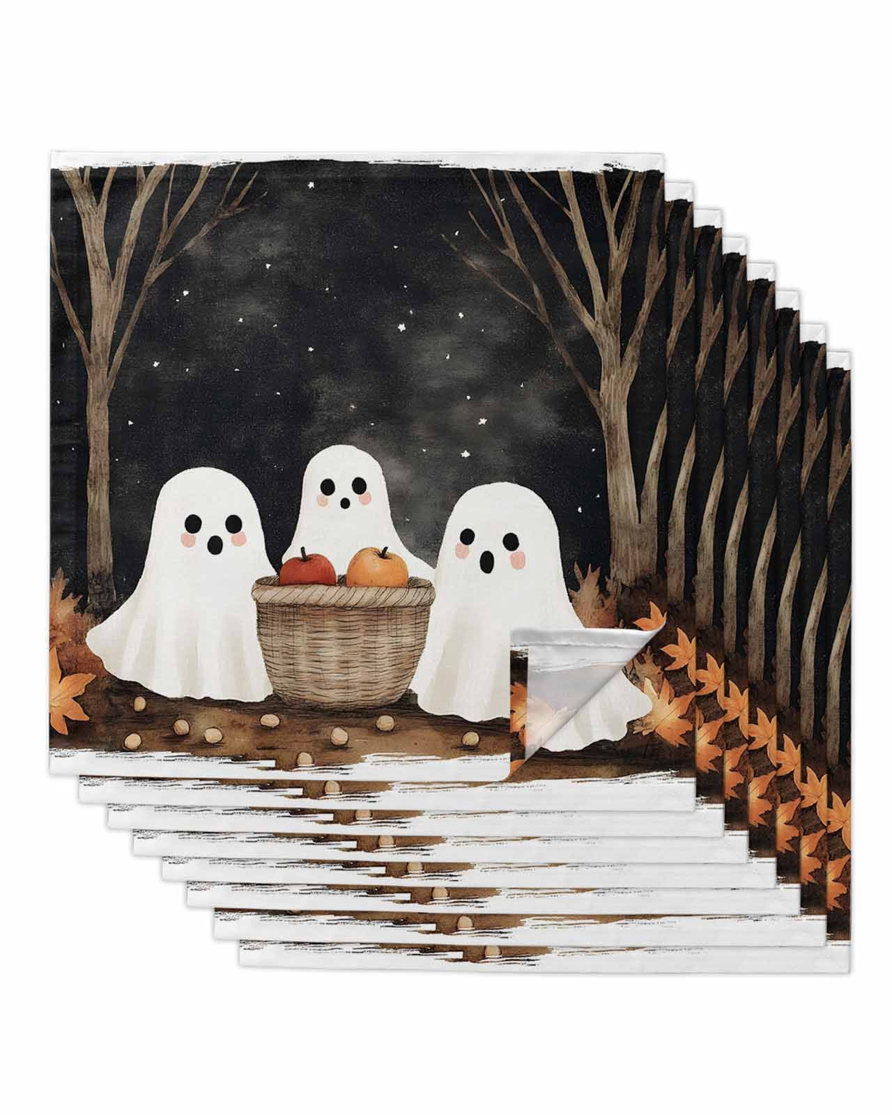 Cute Ghosts Cloth Napkins Set of 8 Reusable Dinner Napkins, Autumn ...