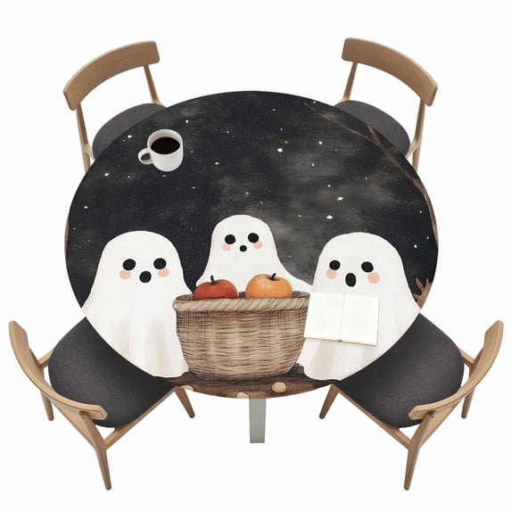 Cute Ghosts Fitted Tablecloth with Elastic Edged, Round Table Cloth for ...