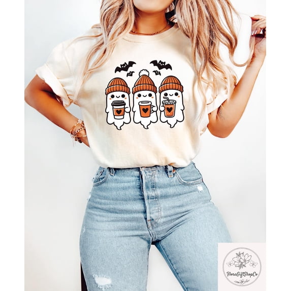 Cute Ghosts Girly Shirt, Cute Ghosts With Coffee Tshirt, Boojee Girl T ...