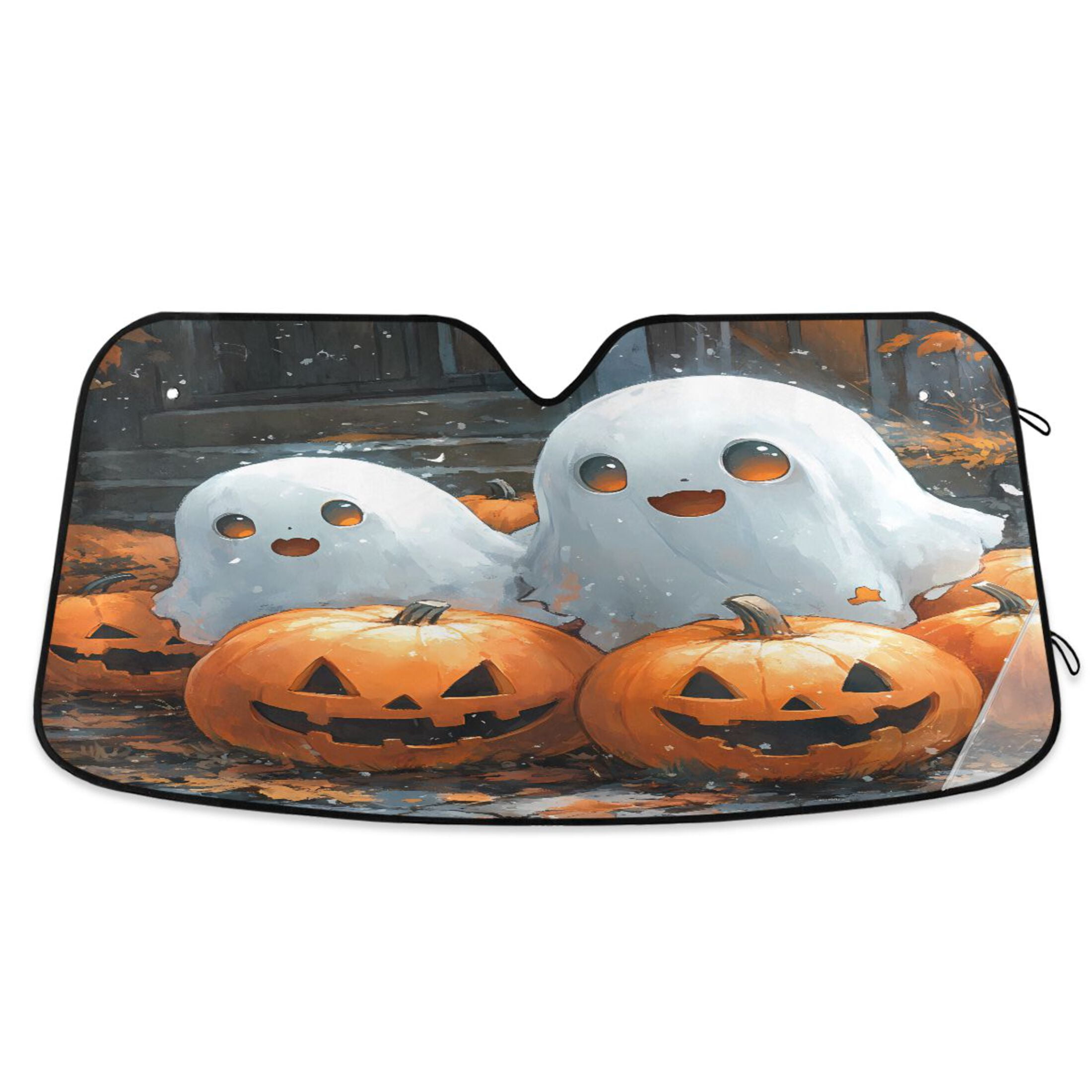 Cute Ghosts Play with Pumpkin Car Windshield Sun Shade Foldable Car ...