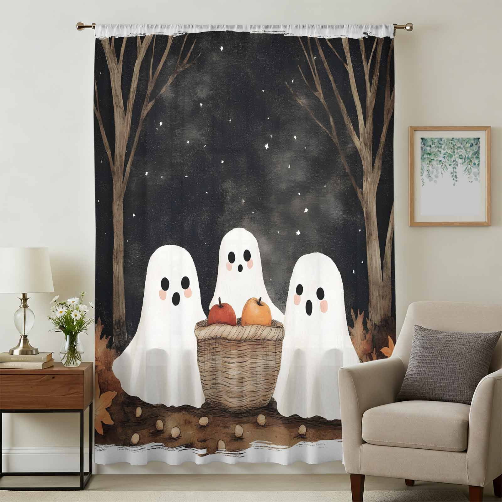 Cute Ghosts Sheer Curtains 84 Inches Long, Autumn Orange Napkins ...