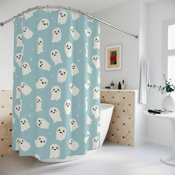 Cute Ghosts Shower Curtain Adorable Halloween Design Fun Bathroom Decor ...