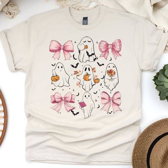 Cute Ghosts and Bows Graphic Tee | Pastel Ghost Shirt for Women ...