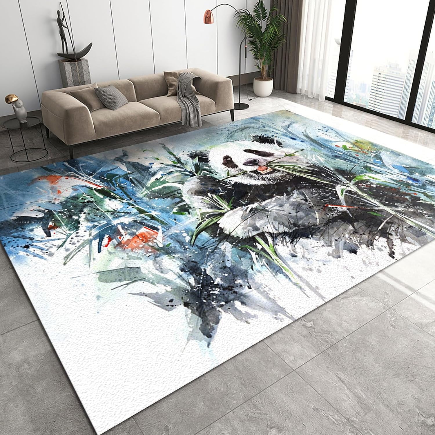 Cute Giant Panda Area Rugs, 3x5ft Small Black and White Bamboo Forest ...