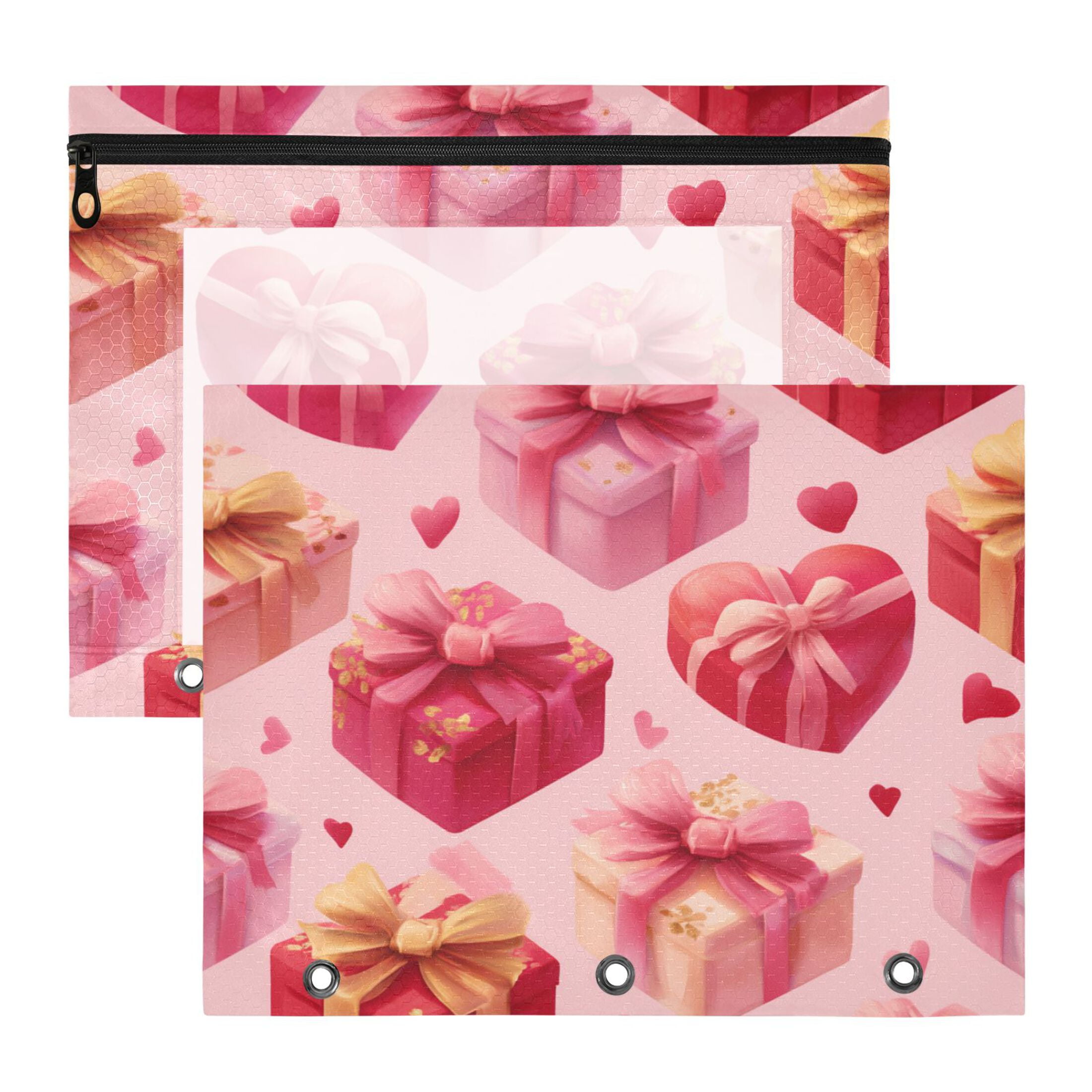Cute Gift with Bows Hearts Valentine 3-Ring Binder Pouches A4 Size ...