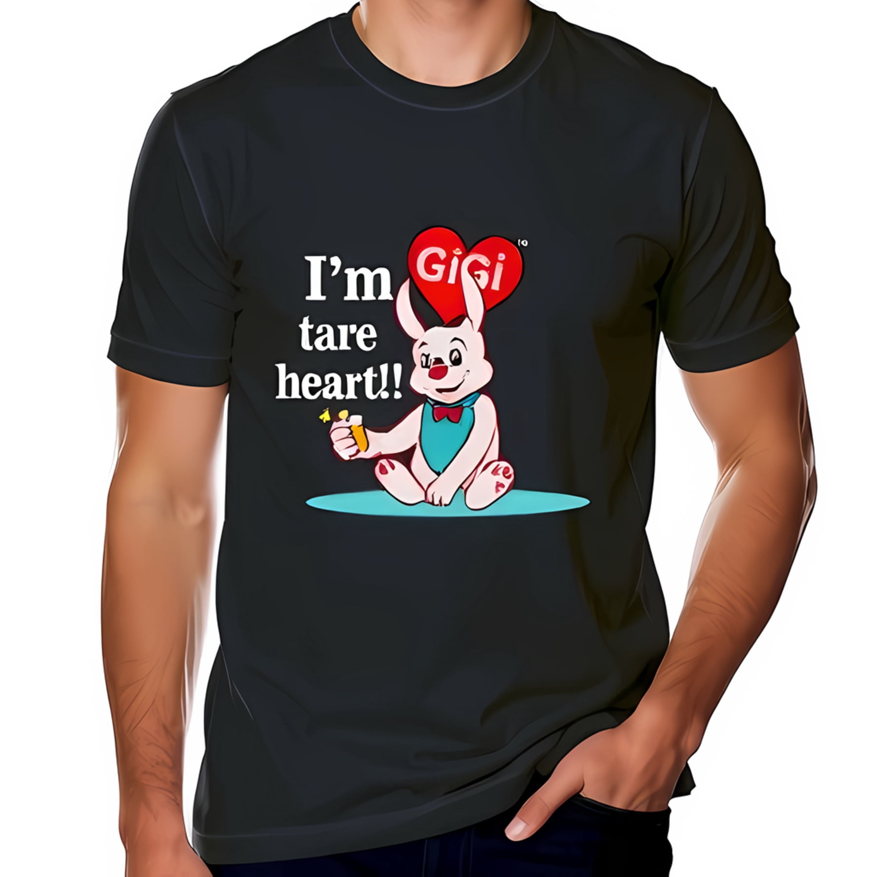 Cute Gigi Rabbit Cotton Short Sleeve T-Shirt - Playful Bow Tie & Heart ...