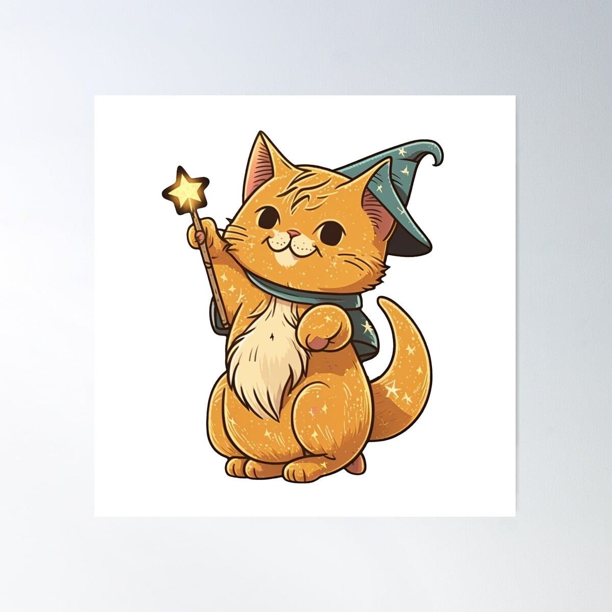 Cute Ginger Cat Wizard Poster Wall Art, Modern Wall Decor For Living ...