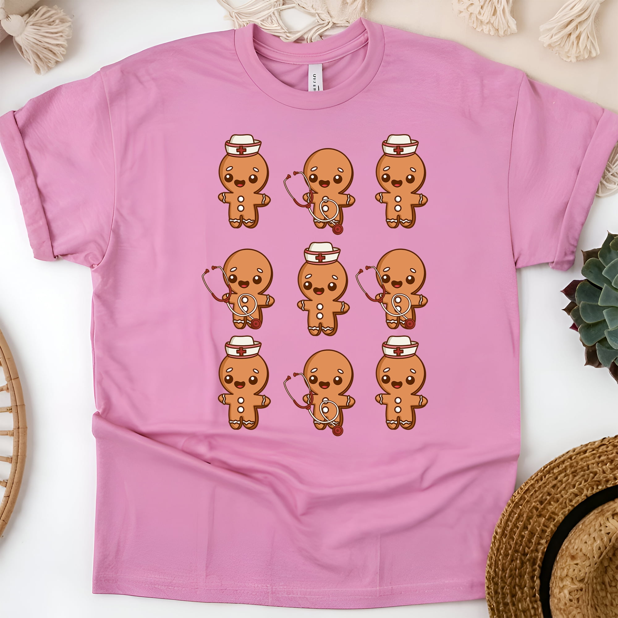 Cute Gingerbread Character Graphic T-Shirt for Men and Women, Unisex Casual Tee, Azalea, Size M ...