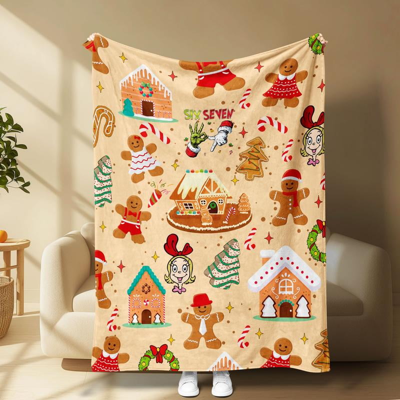 Cute Gingerbread Figures Blanket, Soft Cozy Throw, Candy Colors ...