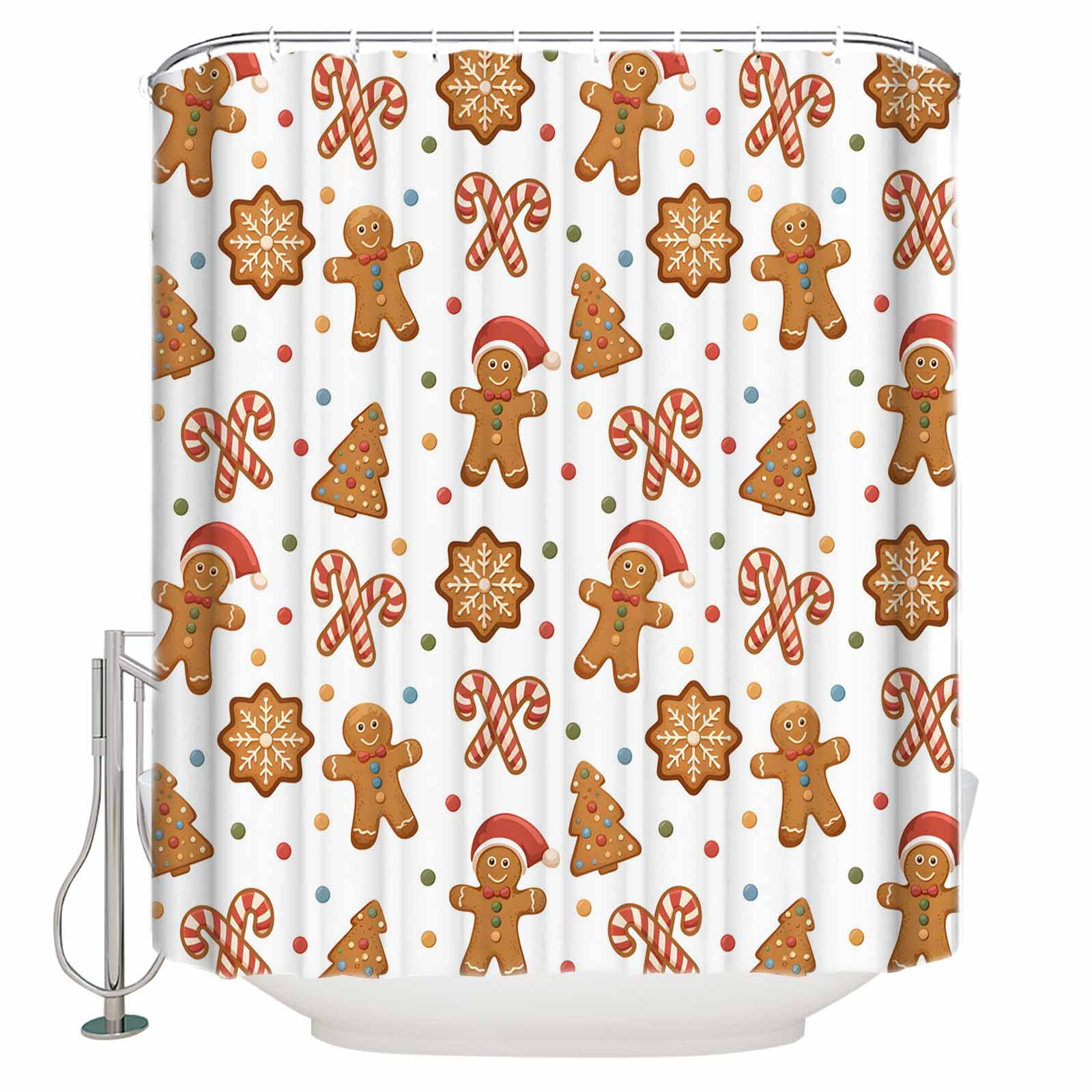 Cute Gingerbread Man Bathroom Shower Curtains with Hooks, Christmas ...