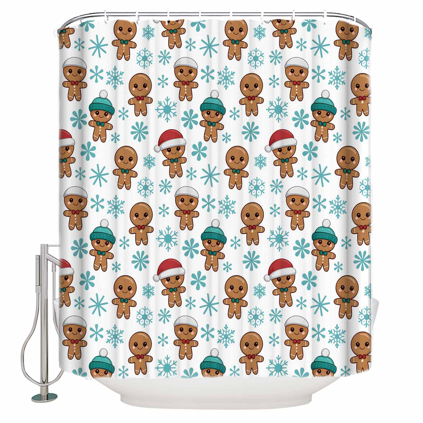 Cute Gingerbread Man Bathroom Shower Curtains with Hooks, Christmas ...