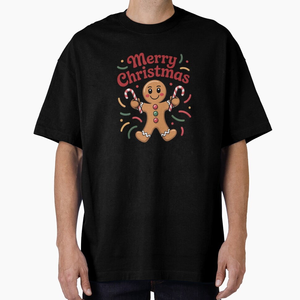 Cute Gingerbread Man Holding A Sweet Holiday Candy Cane Unisex T-Shirt ...