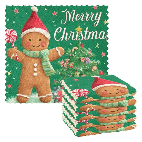 Cute Gingerbread Man Kitchen Cloth Dish Towels for Drying Washing ...