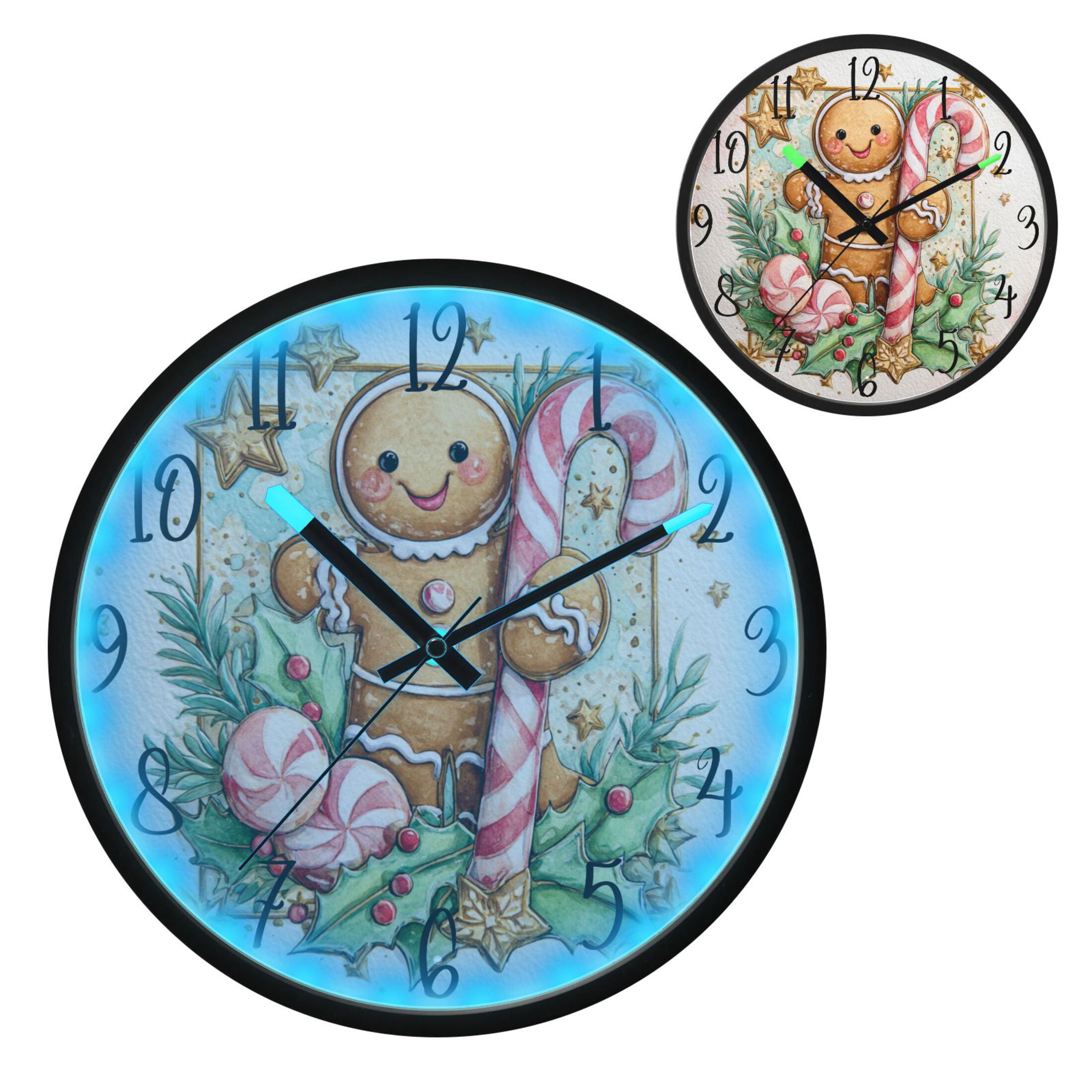 Cute Gingerbread Man Luminous Wall Clock with Sound-Activated LED 12 ...