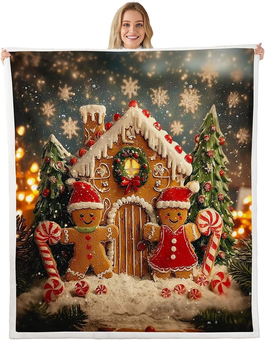 Cute Gingerbread Man Sherpa Throw Blanket for Couch Cartoon Christmas ...