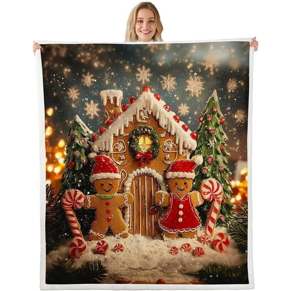 Cute Gingerbread Man Sherpa Throw Blanket for Couch Cartoon Christmas ...