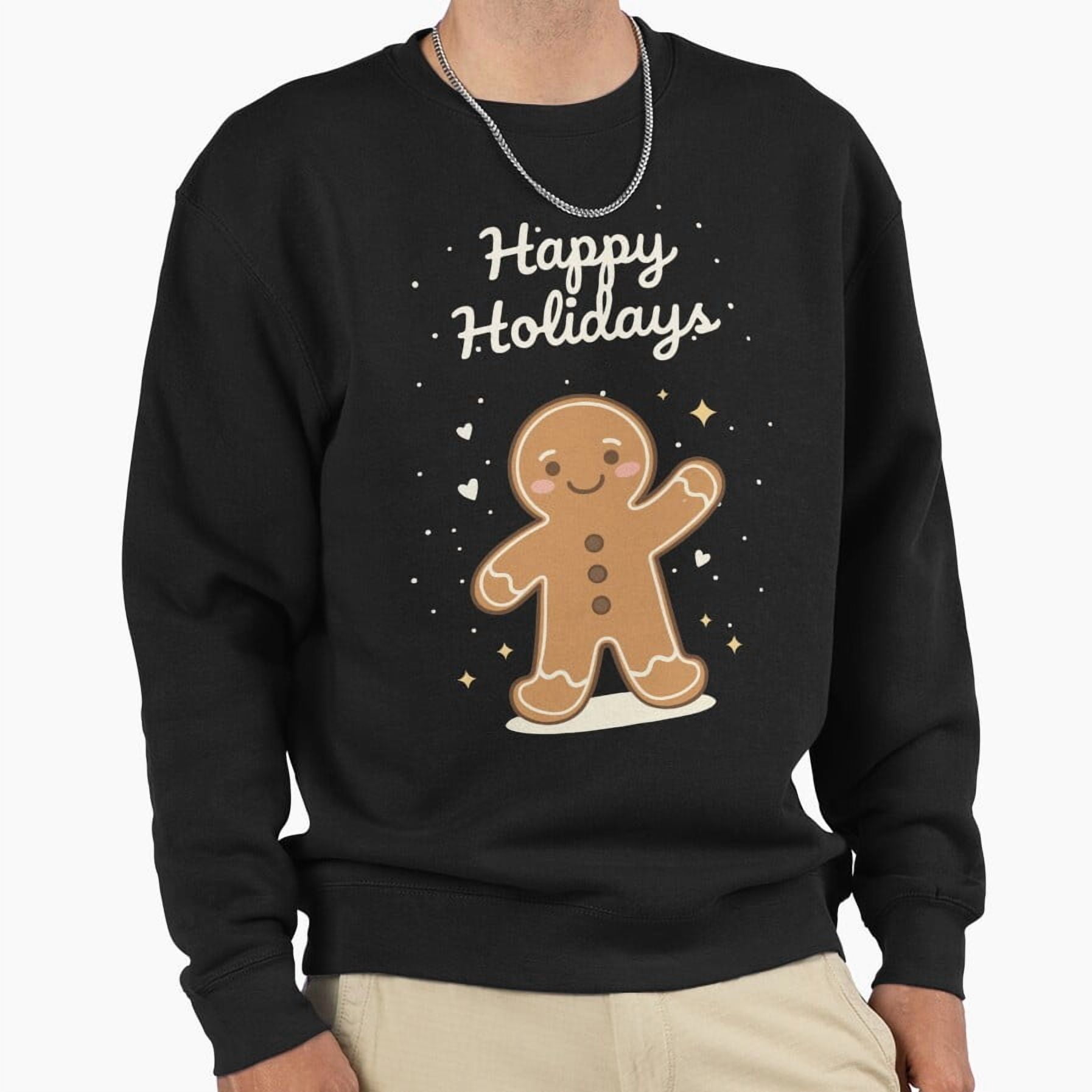 Cute Gingerbread Man Waving Happy Holidays Graphic Unisex Sweatshirt ...