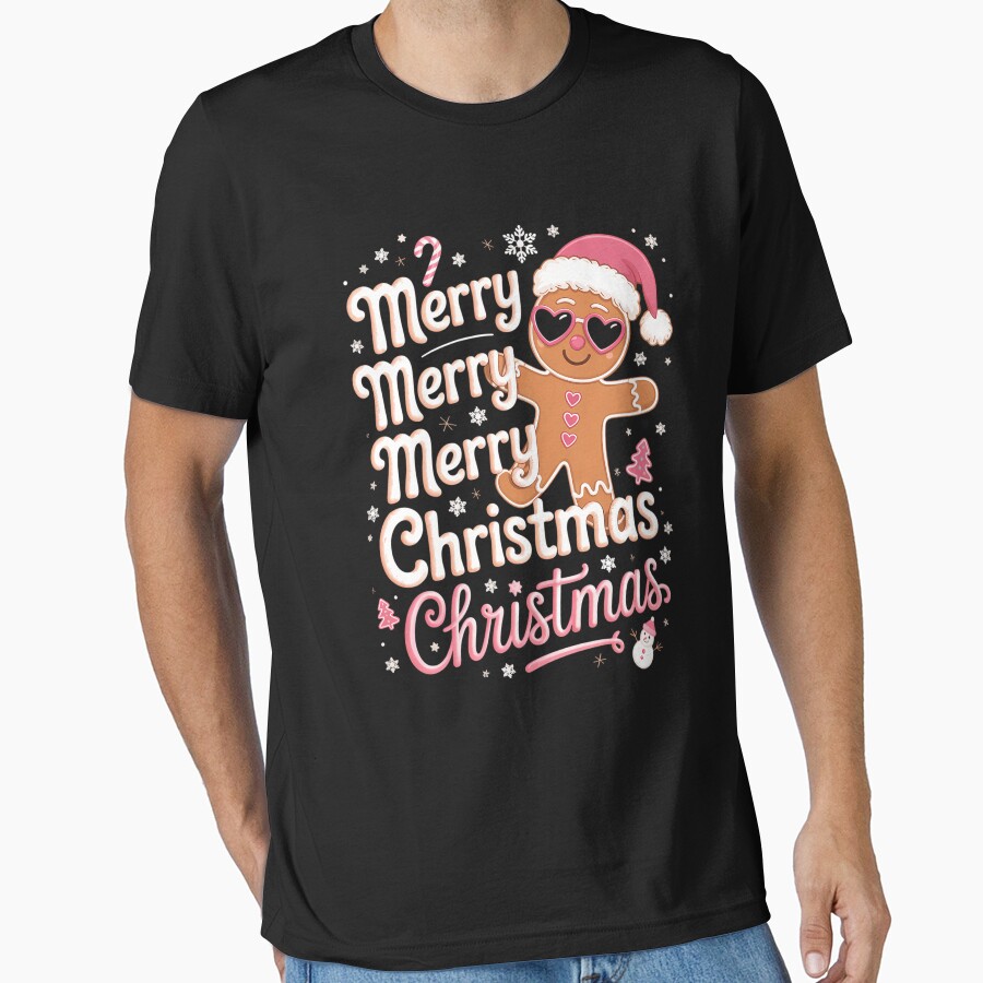 Cute Gingerbread Man Wishing A Merry Holiday Season Unisex T-Shirt, up ...