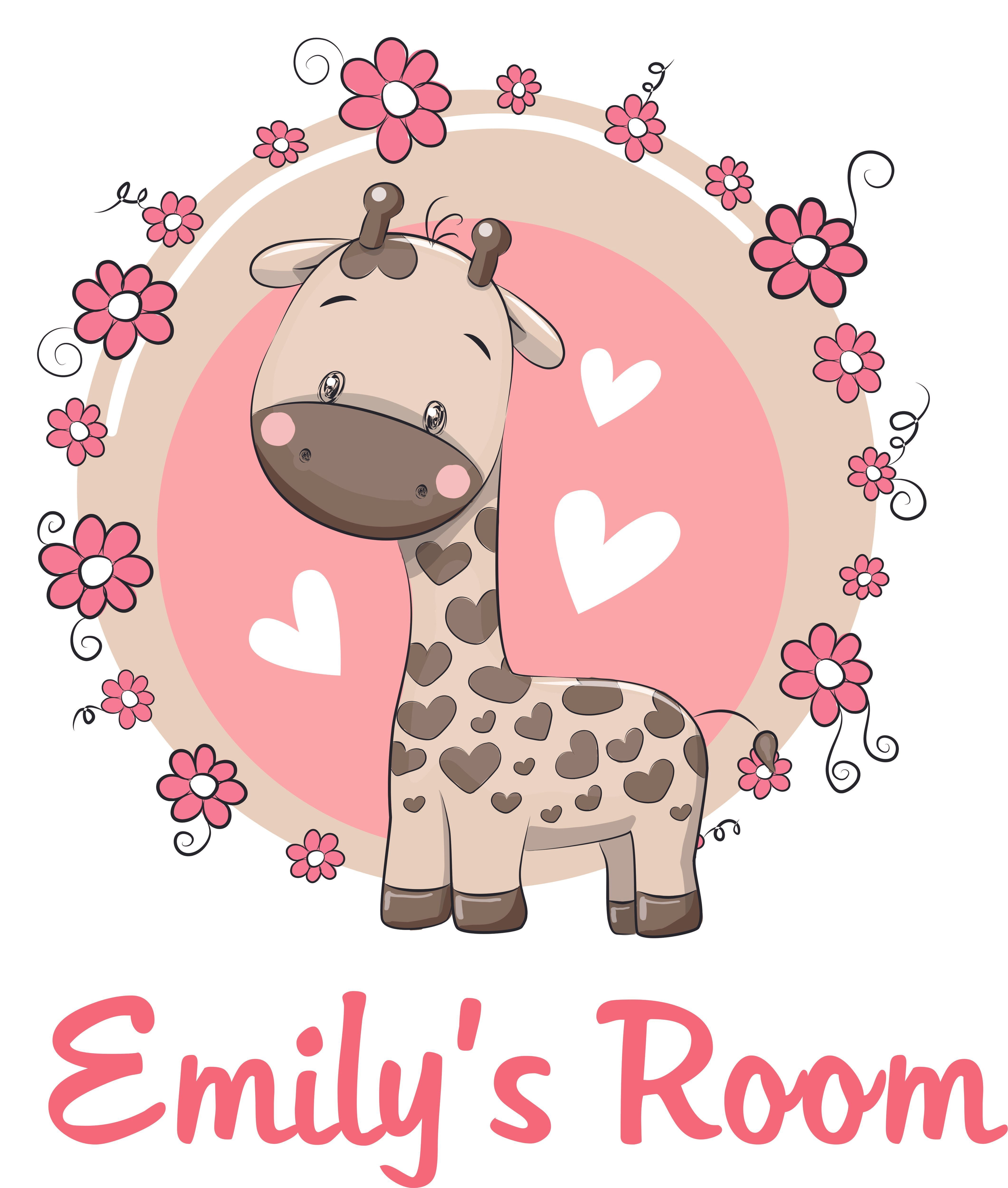 Cute Giraffe Animal Flowers Hearts Customized Wall Decal - Custom Vinyl ...