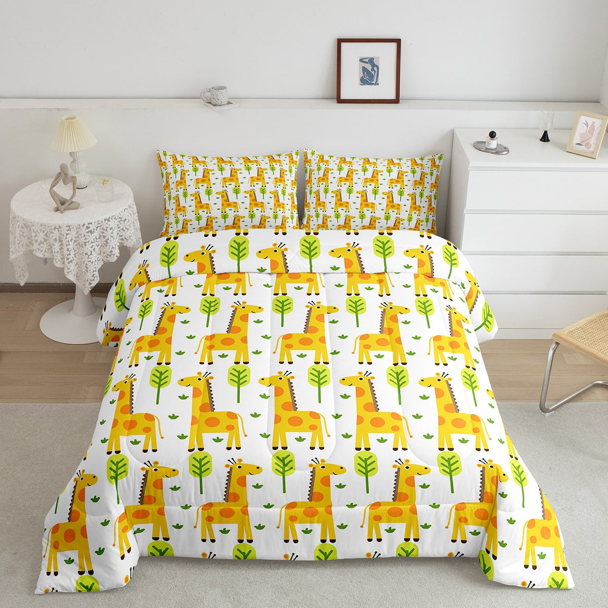 Cute Giraffe Bedding Girl Kawaii Room Decor, Wild Animal Comforter Set ...