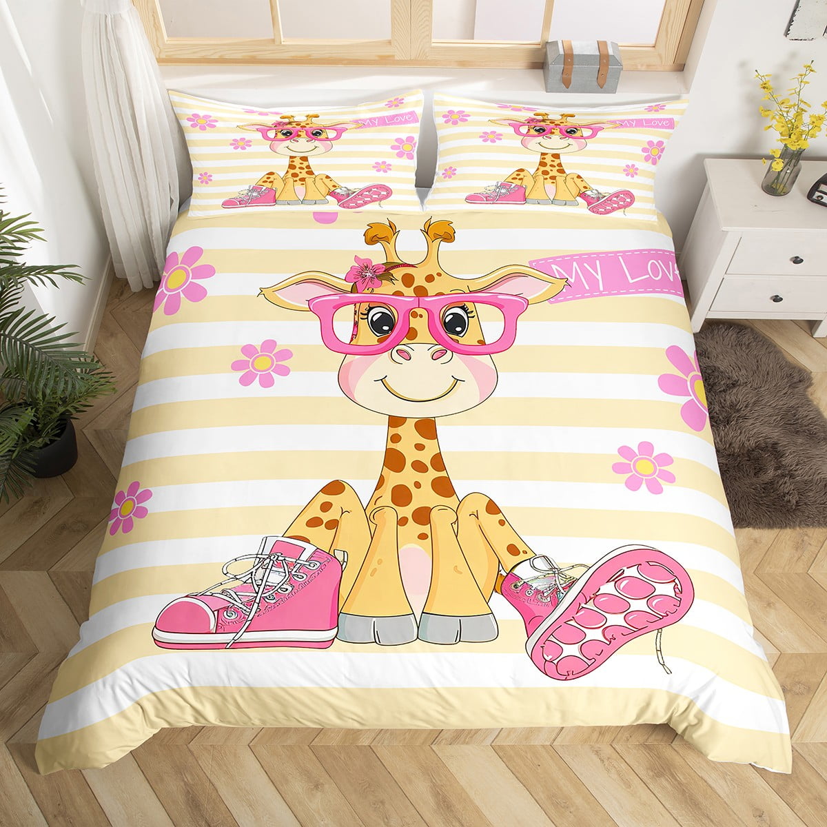 Cute Giraffe Bedding Set Lovely Cartoon Animal Duvet Cover 2 Pcs ...