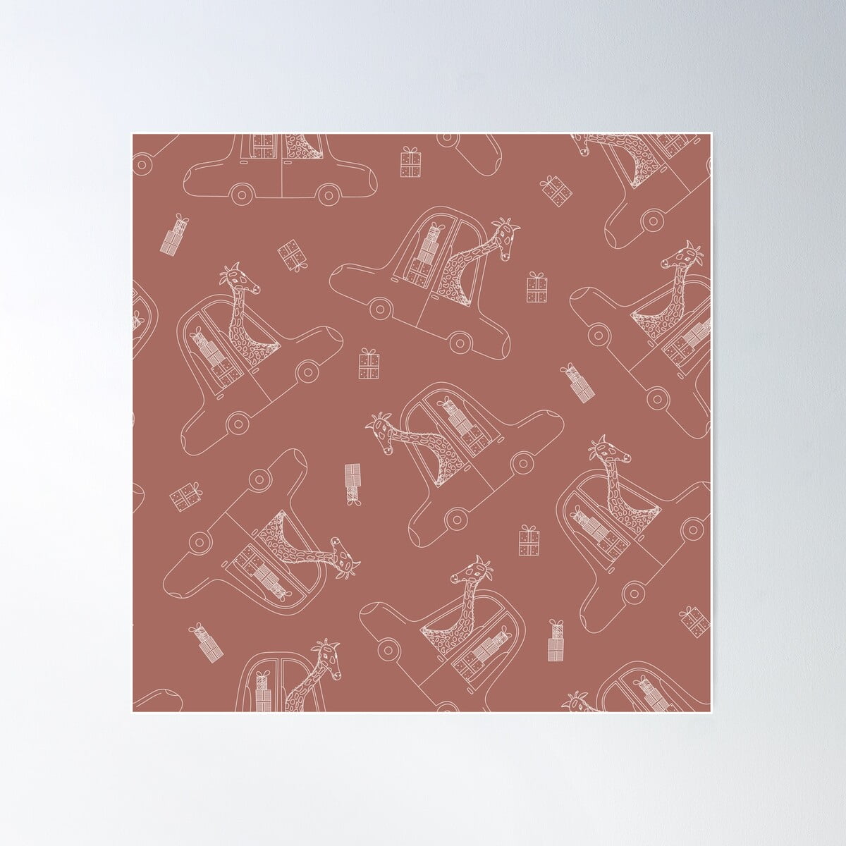Cute Giraffe Carrying Gifts In The Car Poster Wall Art, Modern Wall ...