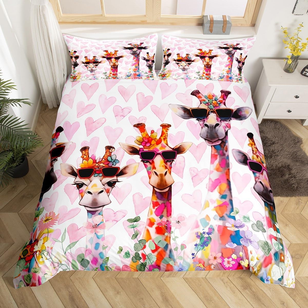 Cute Giraffe Duvet Cover Set,Funny Tropical Wild Animals Bedding Set ...