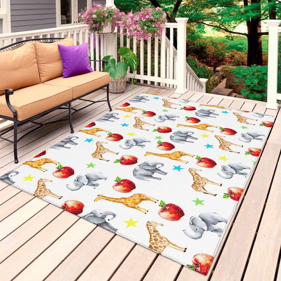 Cute Giraffe Elephant Outdoor Rug 3x5 Ft, Non Slip Washable Area Rug ...