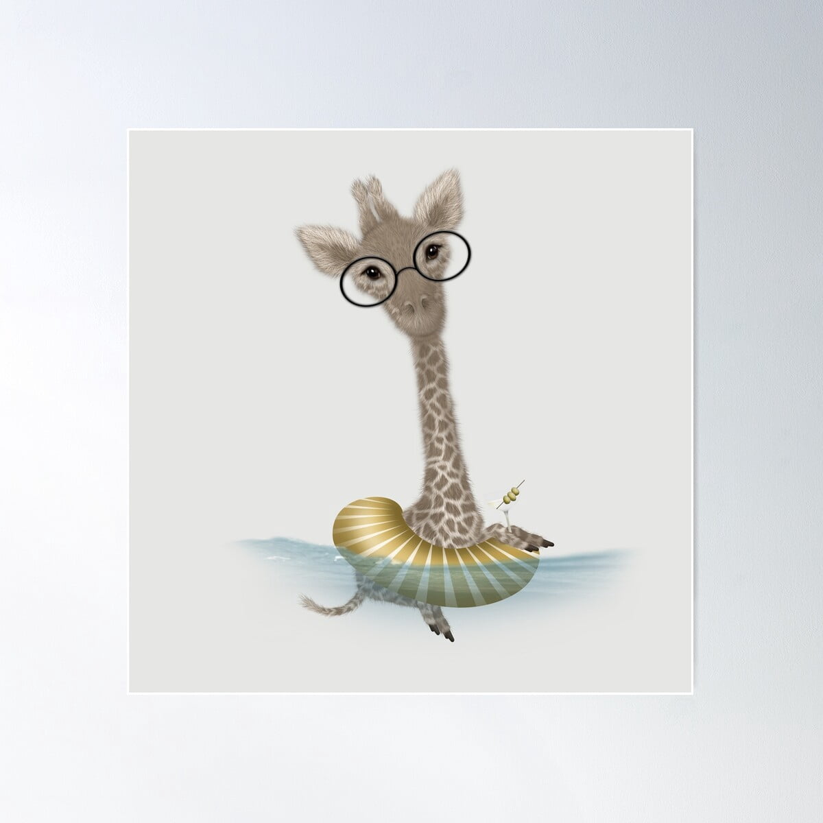 Cute Giraffe, Giraffe In Water With Floater Wall Art, Giraffe Digital ...