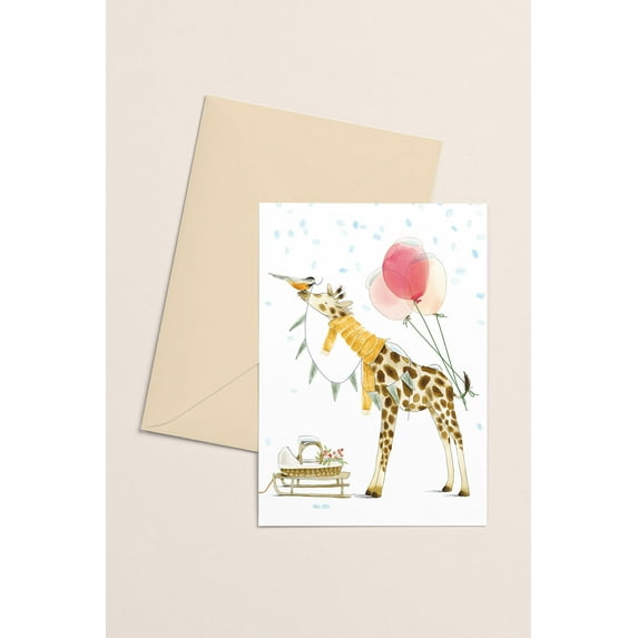 Cute Giraffe Greeting Card with Balloons – Perfect for All Occasions ...