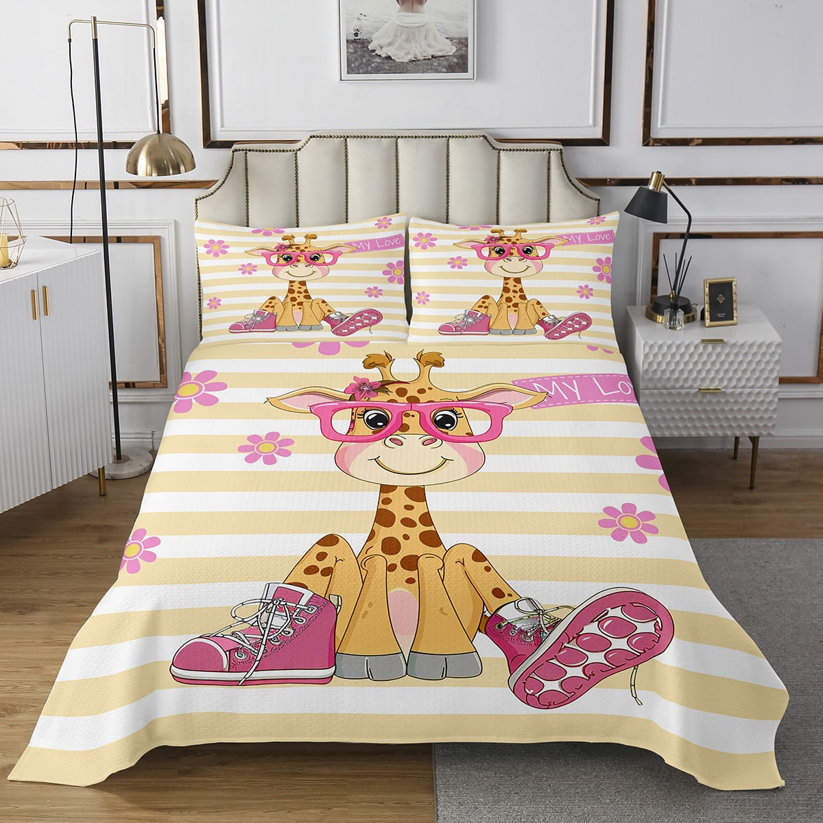 Cute Giraffe Quilt Set Twin Size Lovely Cartoon Animal Bedspread 2 Pcs ...
