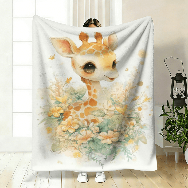 Cute Giraffe-Themed Polyester Flannel Blanket – Soft, Warm Throw for ...