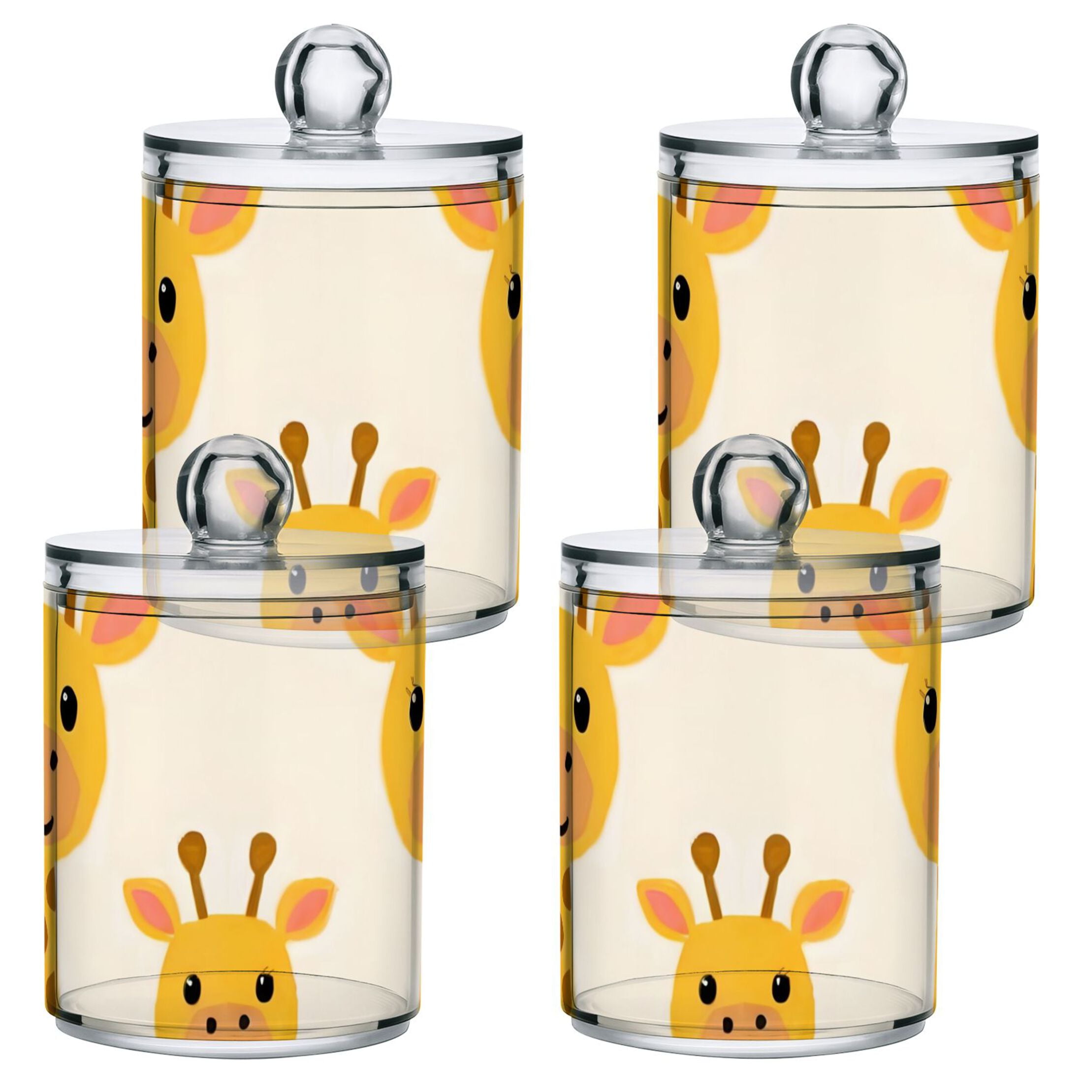 Cute Giraffes Faces Cartoon Translucent Plastic Cans Storage Canisters ...