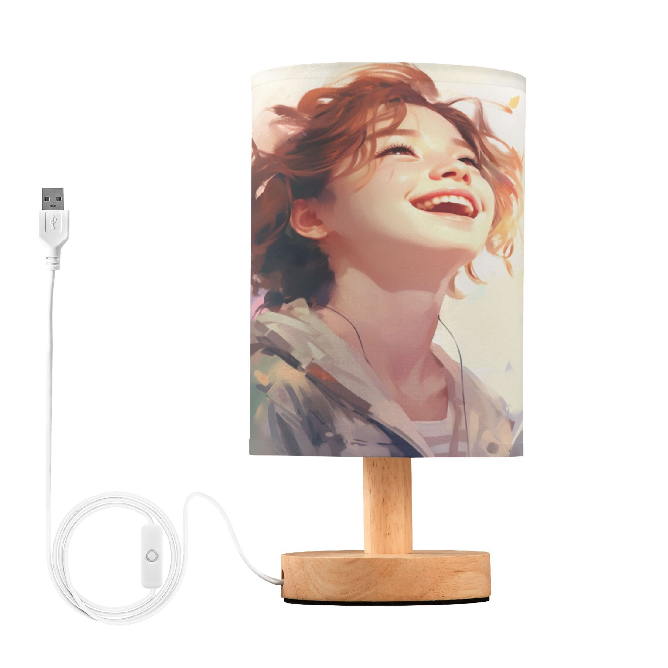 Cute Girl Abstract Bedside Table Lamp LED Warm Lights with USB Charging ...